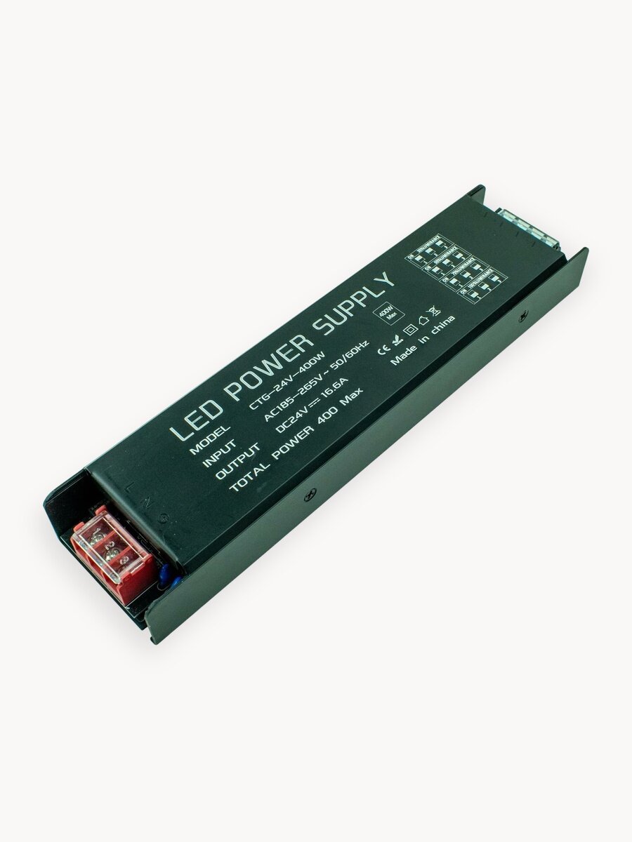 Блок питания LED-Book Dimm, 24В, 400Вт, диммирование : 3 DIP переключателя, бесшумный