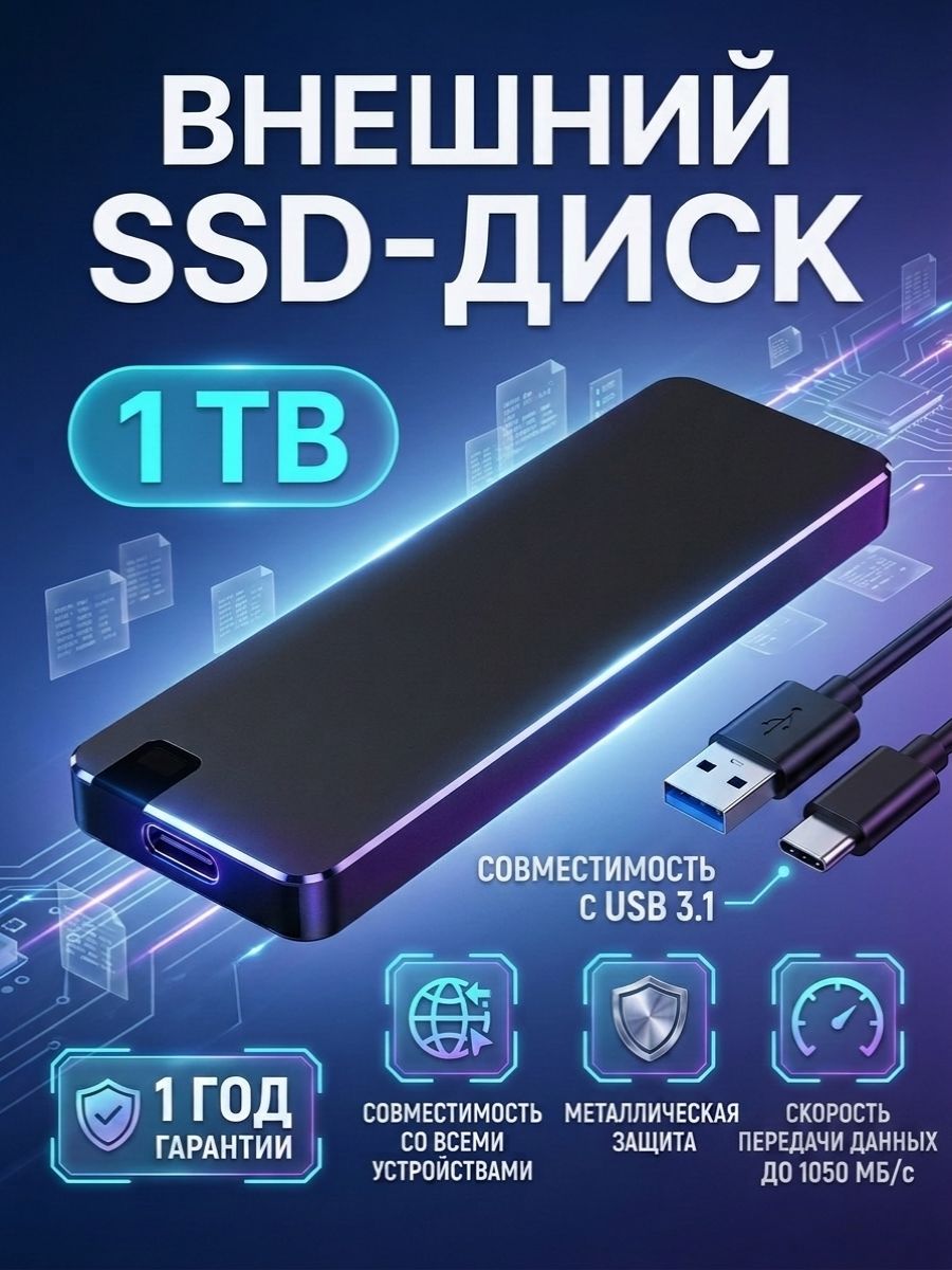 KuraPro 1 ТБ Внешний жесткий диск (1TB), Металл, черный, черный матовый