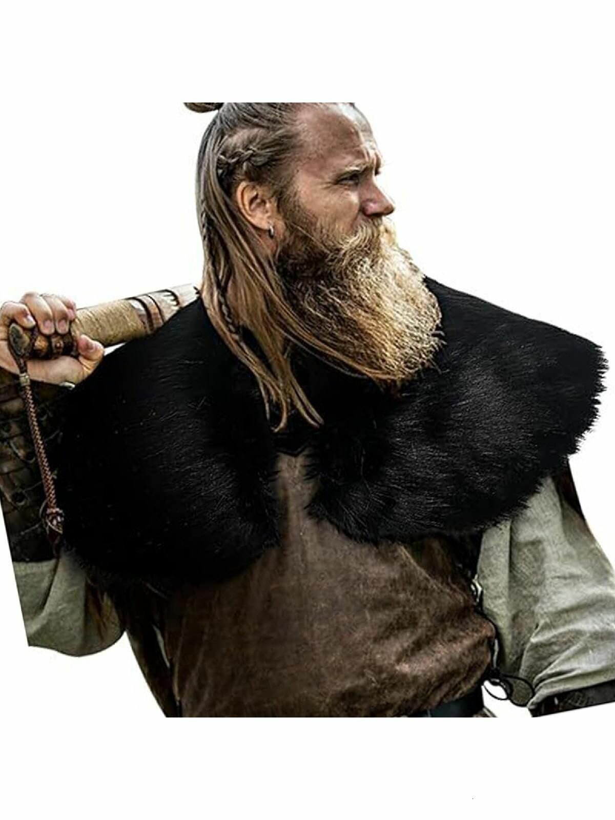 Меховой воротник и плащ викинга, накидка средневекового рыцаря, Черный