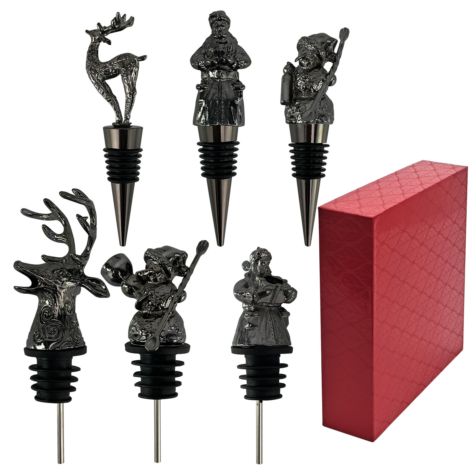 Насос для красного вина, носик для наливания, пробка для бутылки вина, рождественский подарок, набор из 6 предметов CG1277