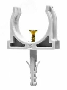 Крепеж-клипса для трубы 20 мм с дюбелем (100 шт.) серая Промрукав