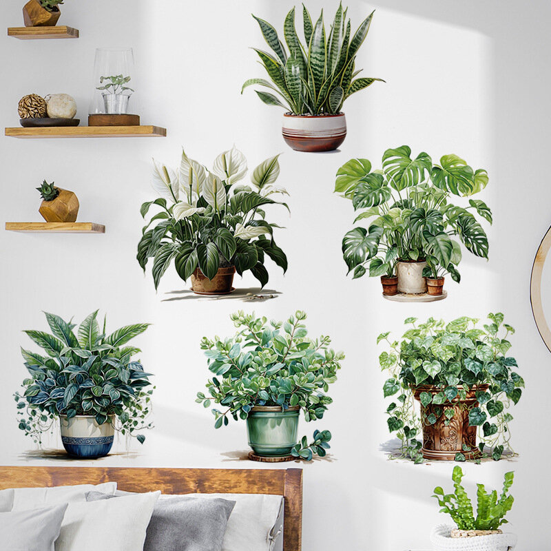 Моделирование растений в горшках настенные наклейки черепаха бамбуковые листья спальня диван фон наклейки студийные