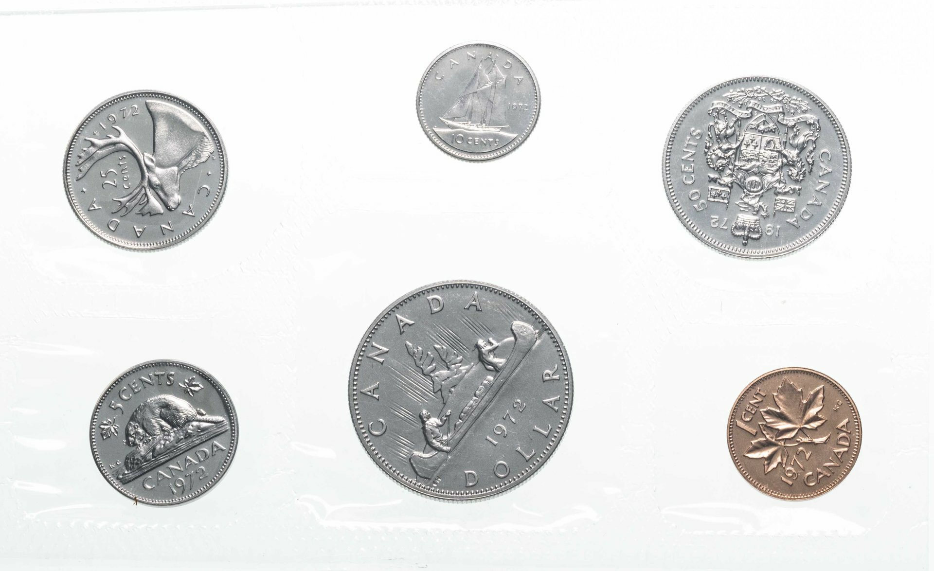 Канада годовой набор из 6 монет 1972 года в запайке, Никель, в сохранности UNC