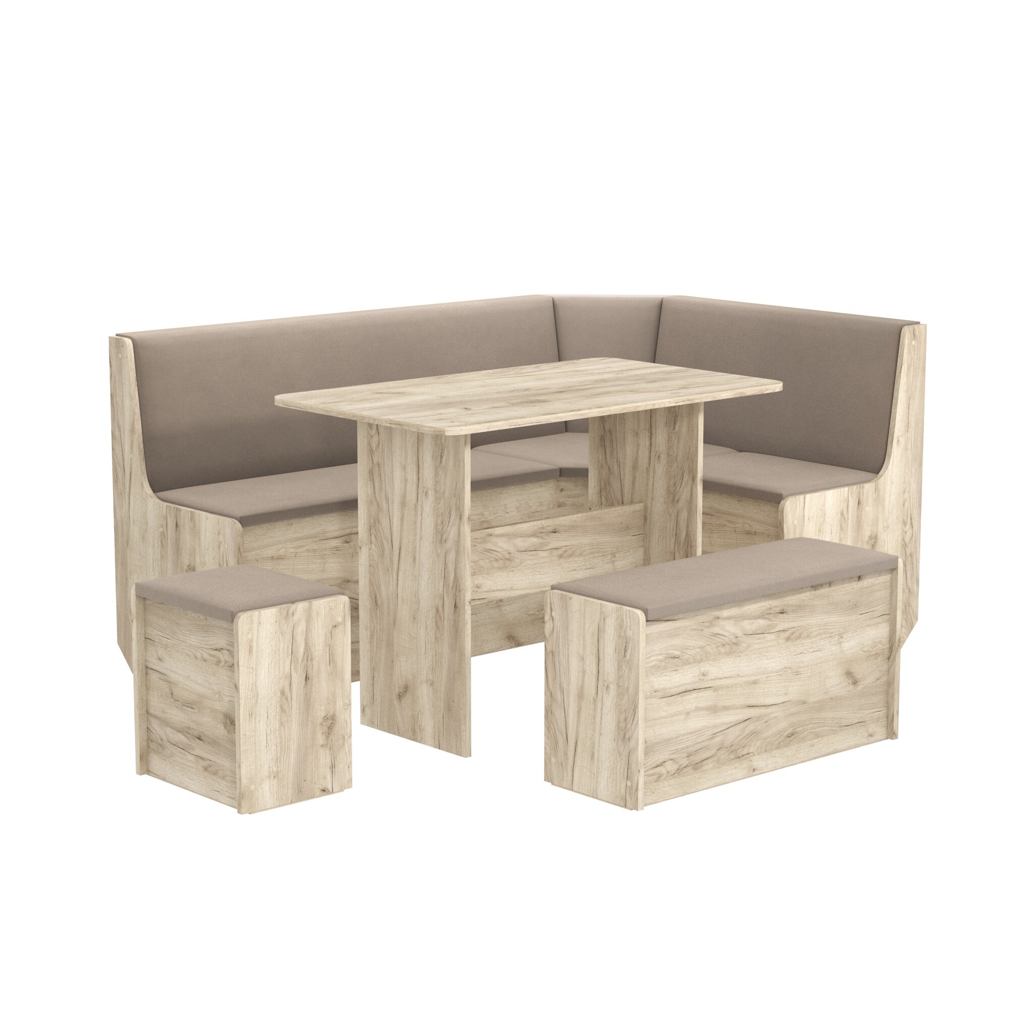 Кухонный уголок Титул, BONMEBEL, ЛДСП Дуб крафт серый /ТК Мокко, пуф с ящиком