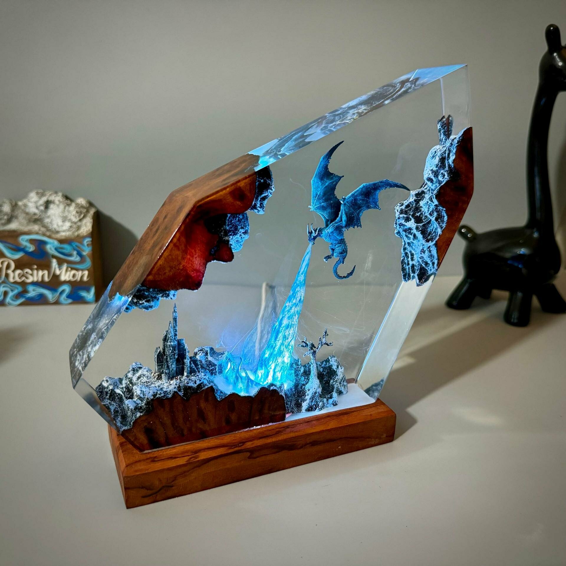 Ночник из смолы ледяного дракона, модель 3D дракона, статуя, ночник
