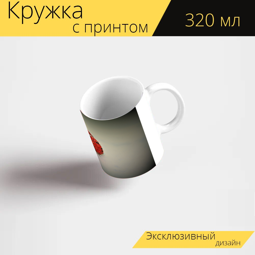 Кружка с рисунком, принтом "Красный шарик божья коровка красный шарик божья коровка божья коровка жук вышитый бисером красный черный" 320 мл.