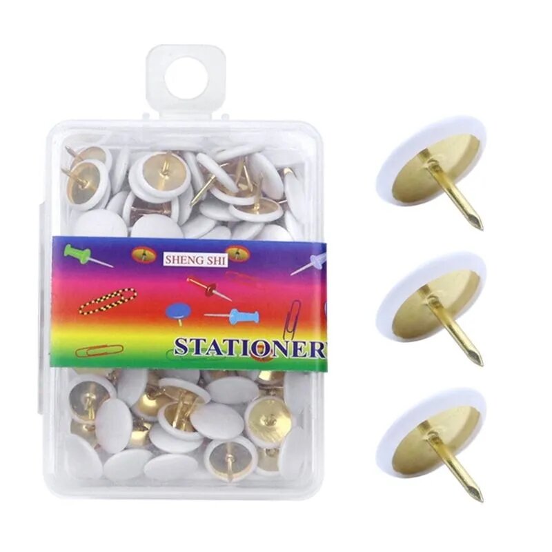 (200 шт.) Канцелярские кнопки Белые усиленные антикоррозийные