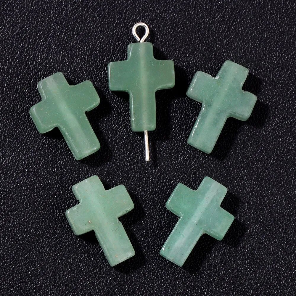 Зеленый Авантюрин 5 шт,12х16 мм, бусины в форме креста
