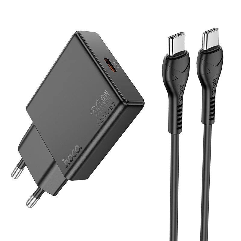 HOCO N37 PD20W USB C Зарядное устройство для телефона iPhone 15/14/13/12 Pro Max Ультратонкий адаптер для быстрой зарядки Настенный дорожный адаптер QC3.0 PD Set with C-C Cable