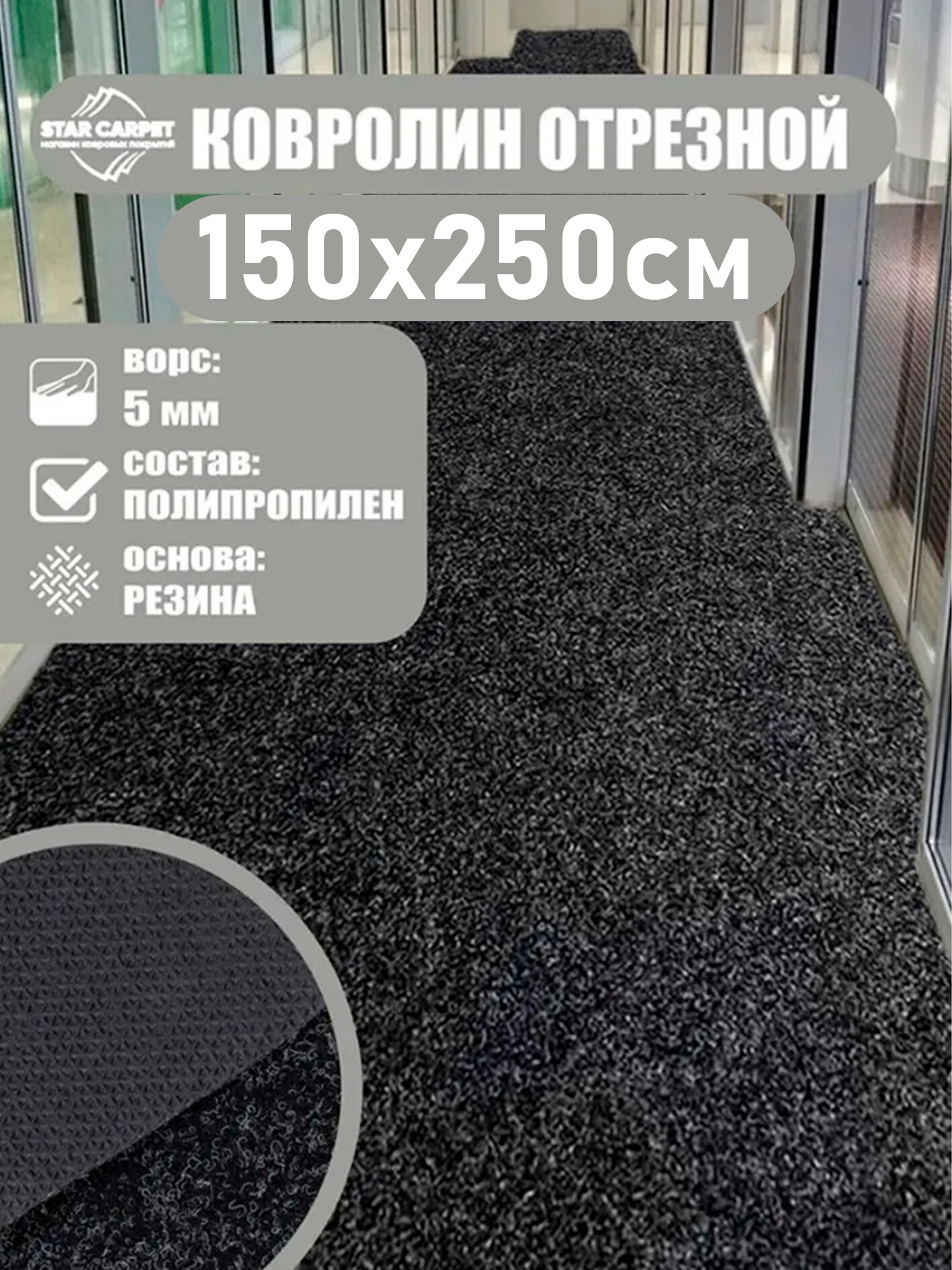 Ковролин на пол метражом 1,5х2,5 м. для офиса и дома