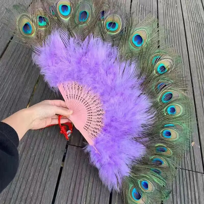 Складной веер с перьями Light Purple