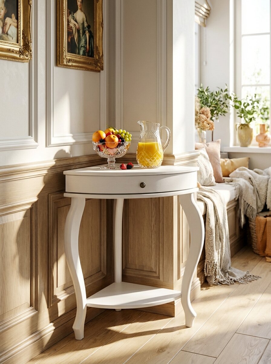 Консоль Мебелик угловая, на ножках, с ящиком и полкой Элегант цвет молочный дуб Л