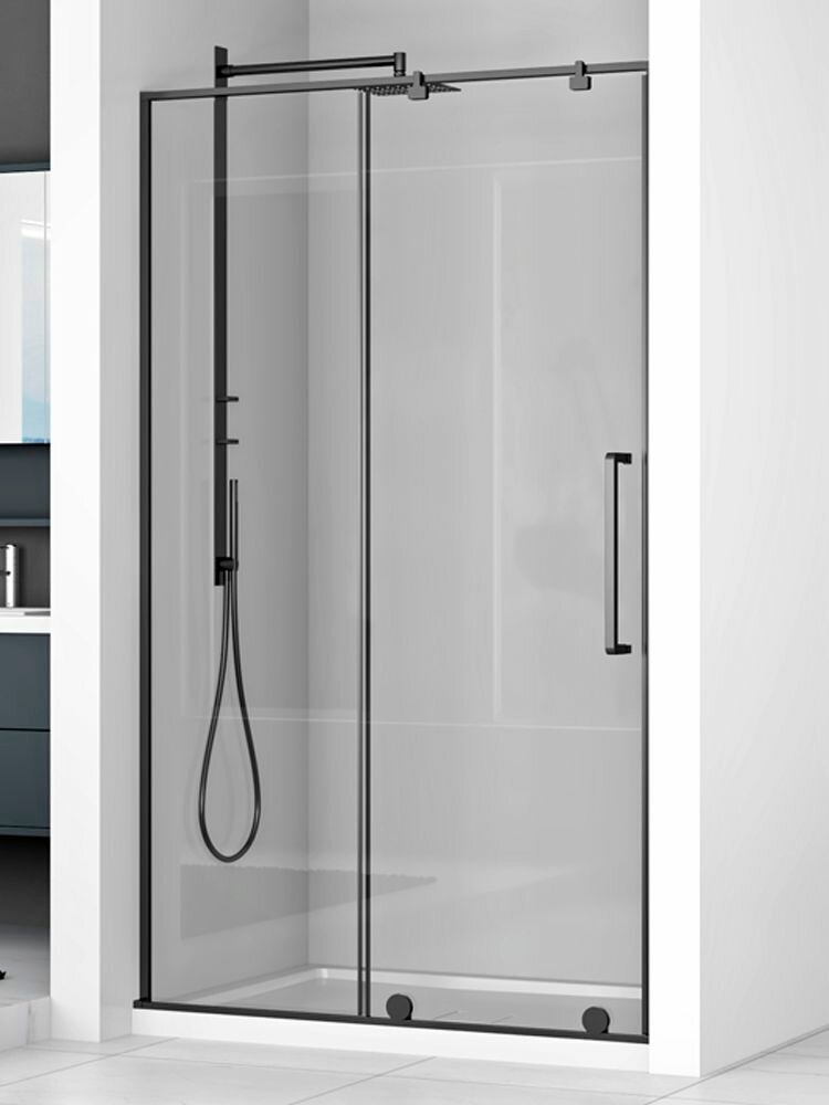 Душевая дверь Royal Bath Bern 140х195 раздвижная, стеклянная дверь 6 мм, профиль чёрный матовый, душевая перегородка
