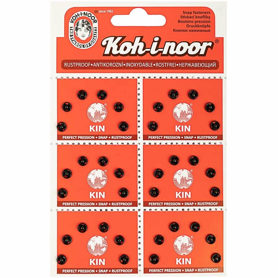 Кнопка пришивная "KOH-I-NOOR" 10 (KIN1000 №2/0) металл d 5 мм 6 x 6 шт. Черный