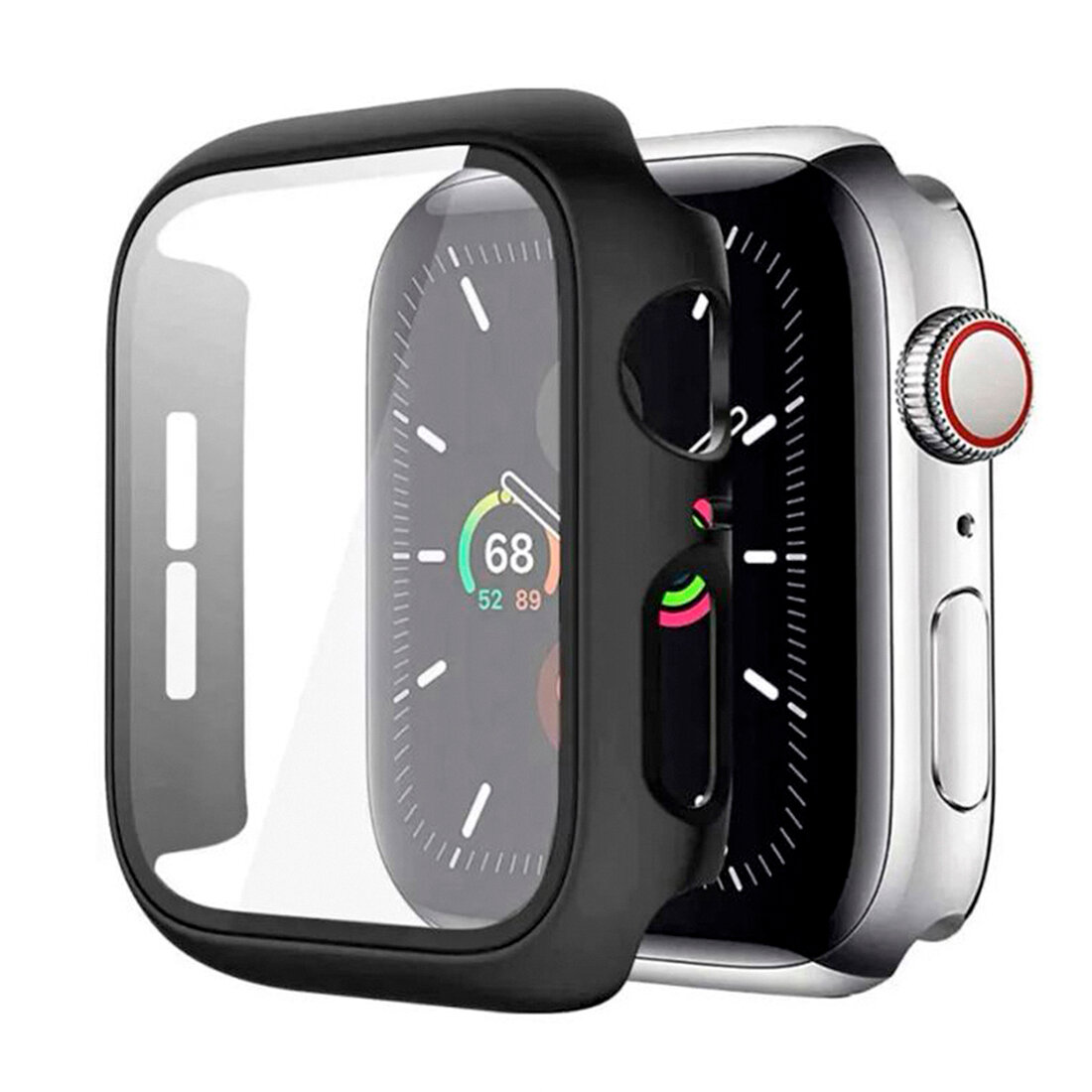 Защитное стекло с чехлом для Apple Watch 44mm, ударопрочный, цвет черный