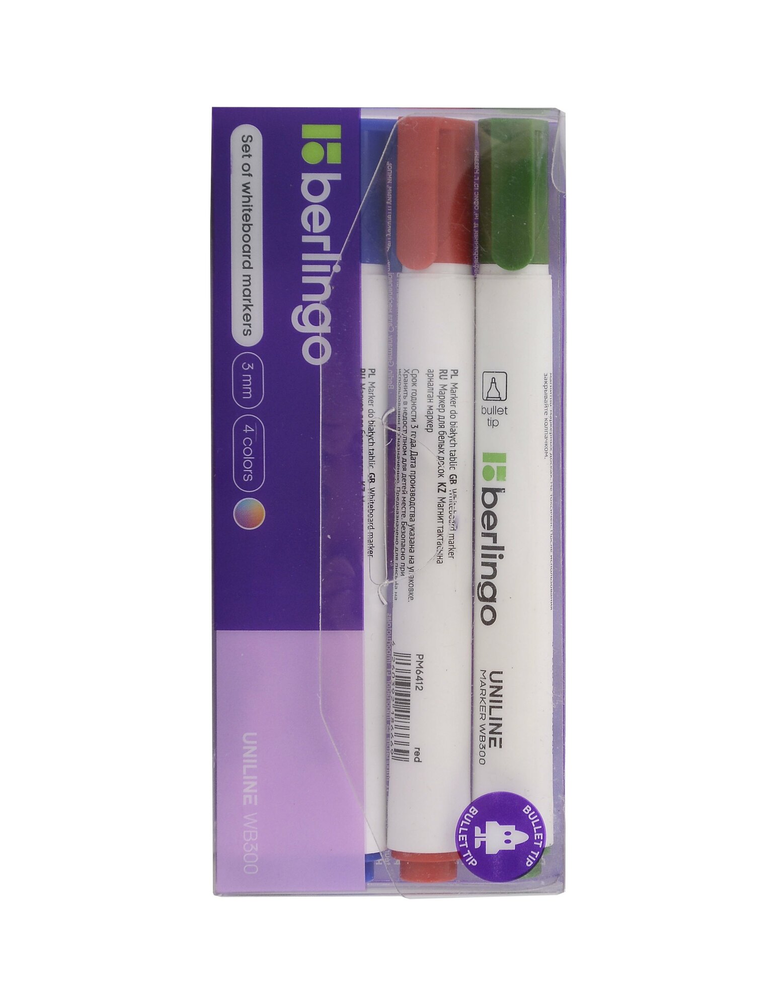 Маркеры 04цв для досок "Uniline WB300" 3мм, пл/уп, подвес, Berlingo