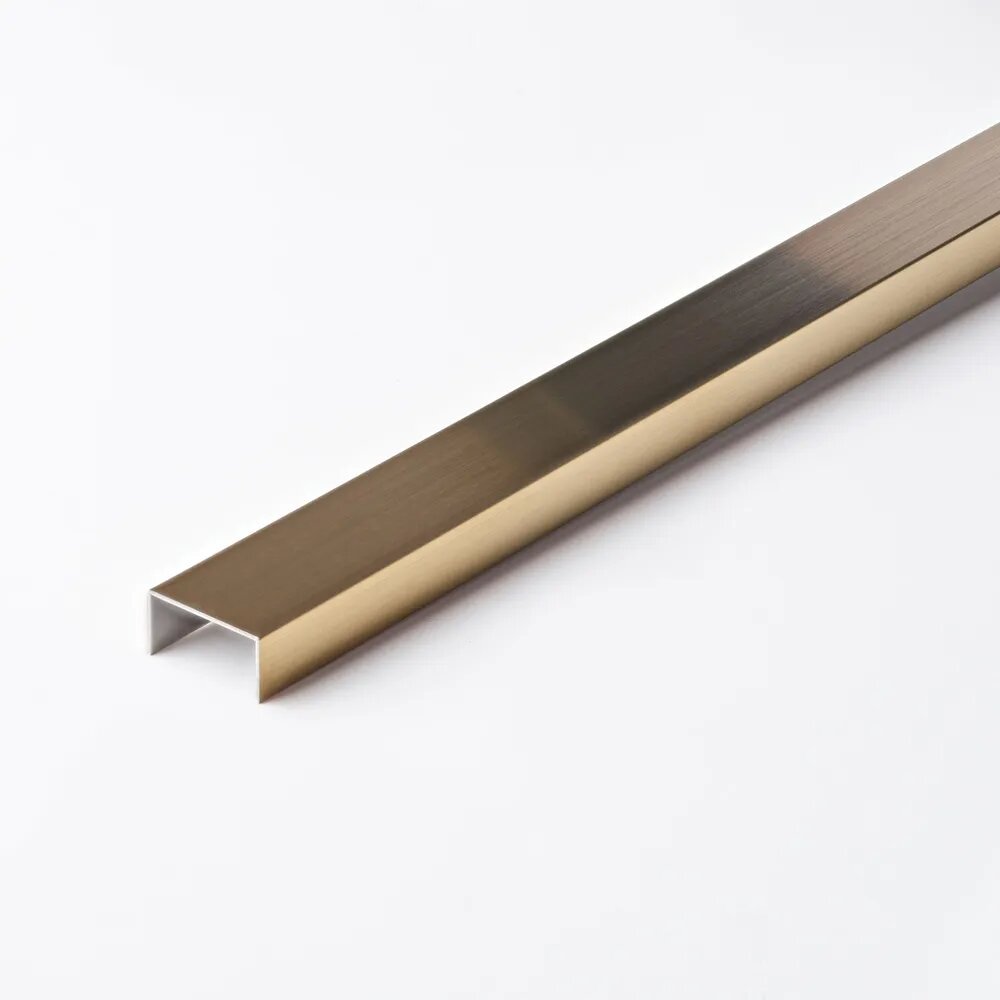 Уголок для плитки длина 3 метра П - образный , профиль 20 мм , П-10*20*10 из нержавеющей стали с покрытием нитрид титана, золото/шлифованное 3м