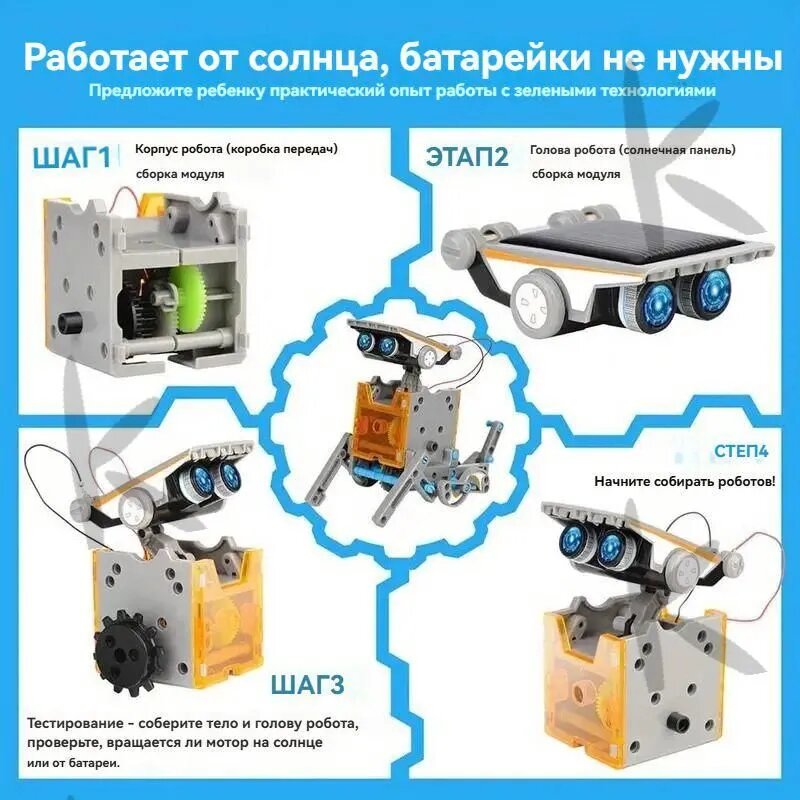 Сборная модель робота на солнечной батарее для мальчиков 9-14 лет, развивающая игрушка — фото 1