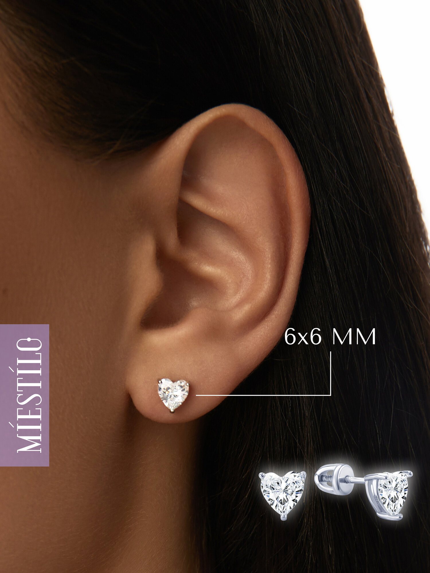 Серьги пусеты, серебро, 925 проба, родирование, фианит