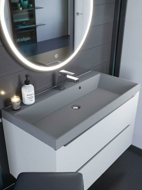Uperwood Раковина для ванной 90 см, Uperwood Classic Quartz, кварцевая, серая матовая, бетон 291030010
