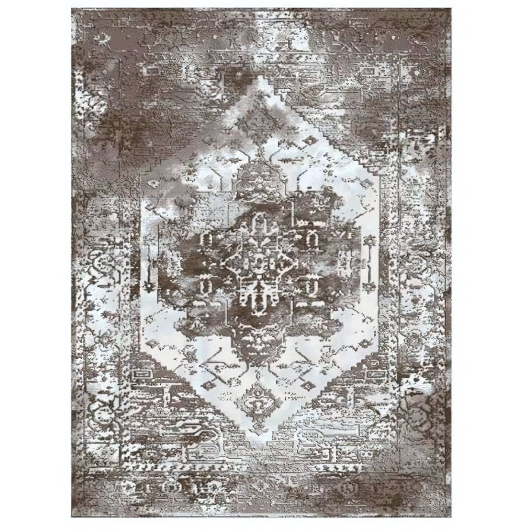 Ковер комнатный ZALEL 160х230 см, с бахромой, резиновая подложка, коричнево-серый орнамент