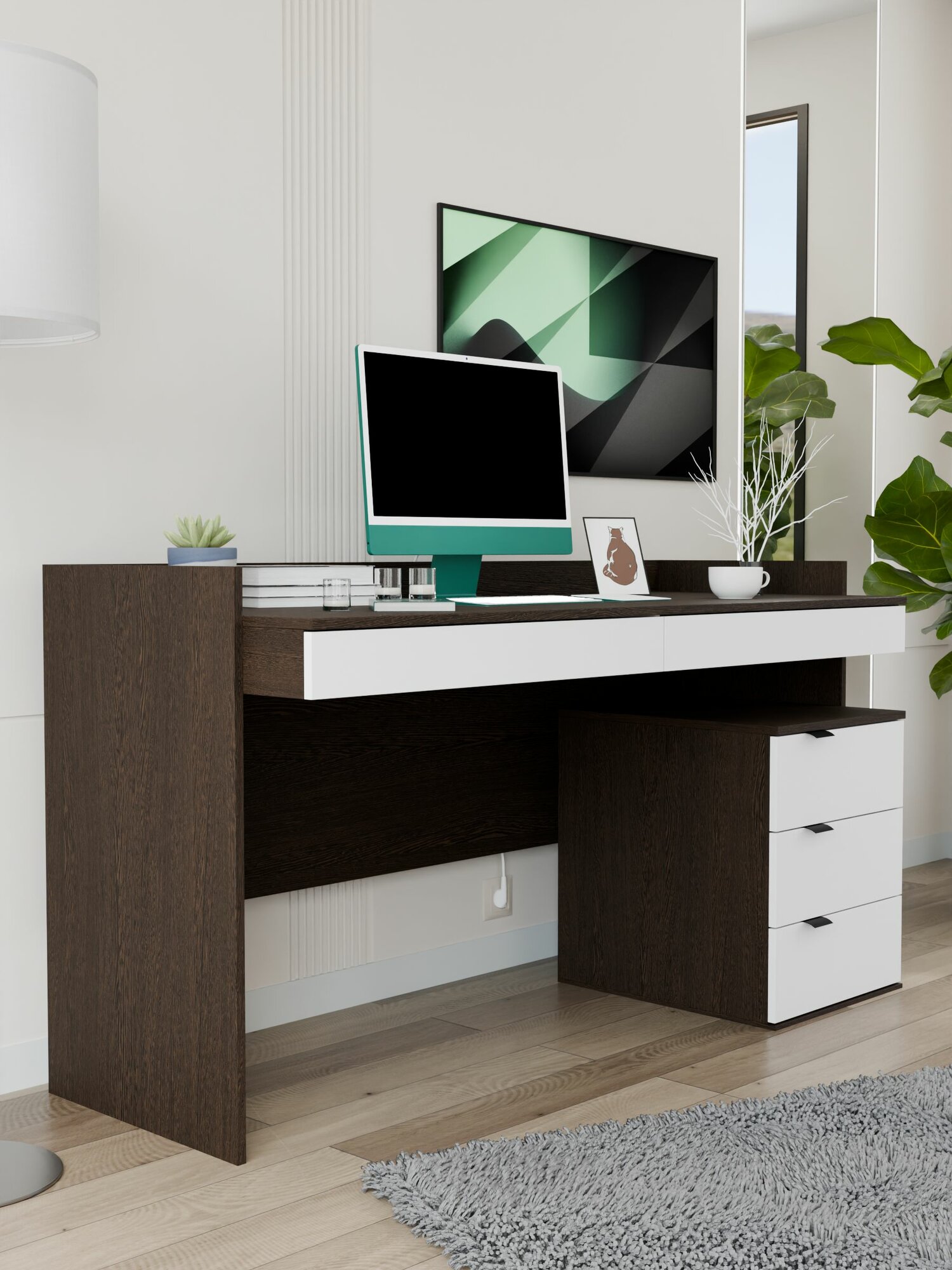 Изумлит Стол компьютерный для офиса и дома Бастион 160х87х64.5 см, корпус+столешница венге/фасад белый