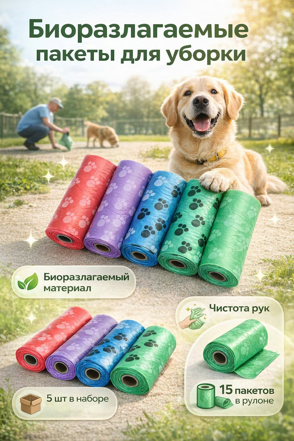 Пакеты для уборки за животными 5 штук в наборе
