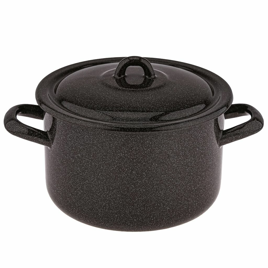 Кастрюля Лысьвенские эмали "Коричневый рябчик", эмалированная, 2,9 л, форма цилиндрическая, металлическая крышка (С-16111/Рк)