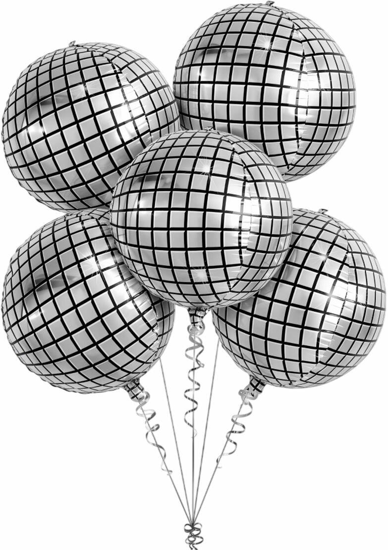 Воздушный шар-фигура фольгированный "Диско - шар" 22", шарики надувные воздухом из фольги, набор шаров круглых воздушных для фотозоны 5 штук, шары-букет фигурные для праздника