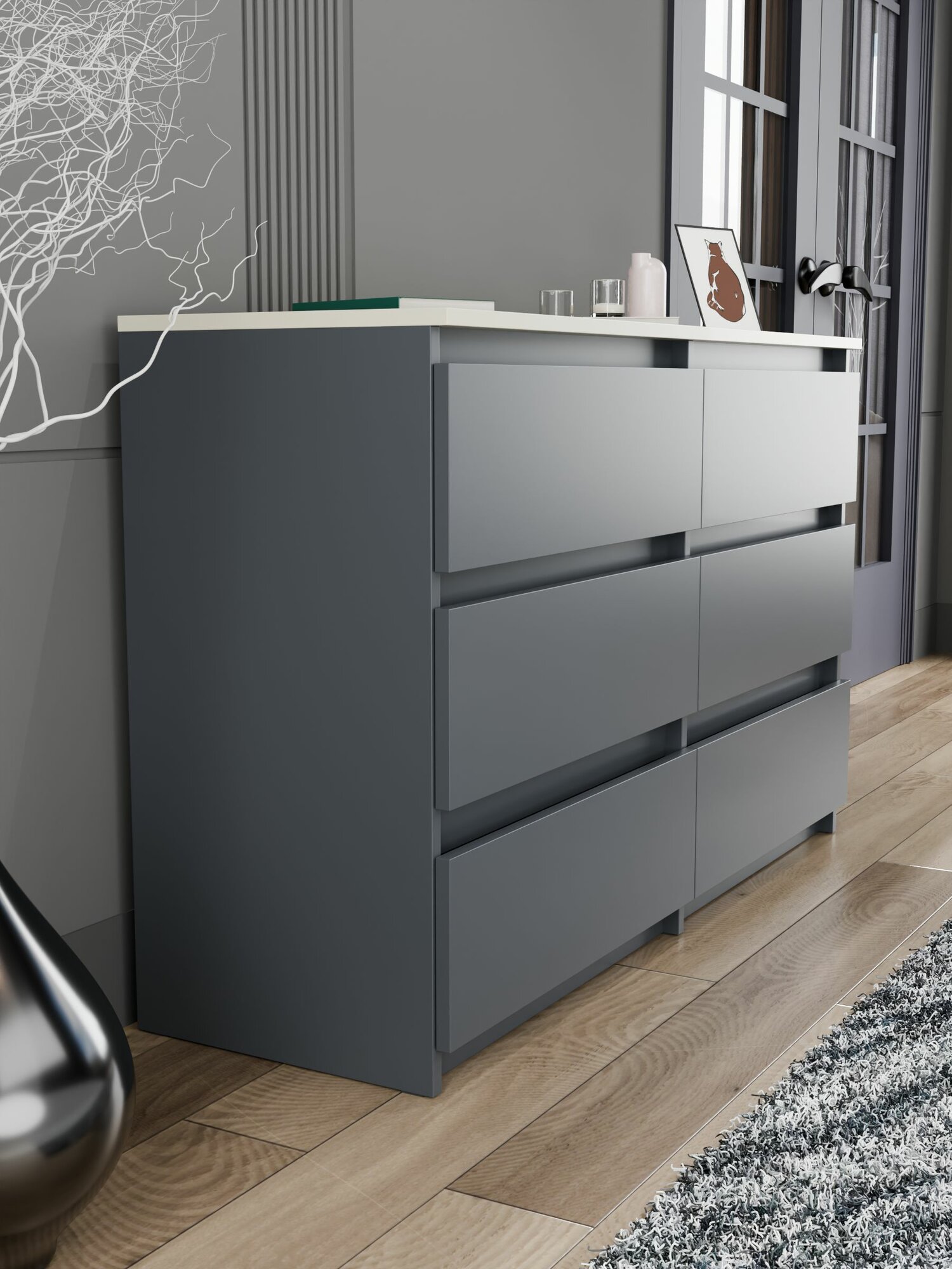 Комод для белья и одежды орлан 6 ящиков, 120х76.4х40 см, графит/бежевый кашемир