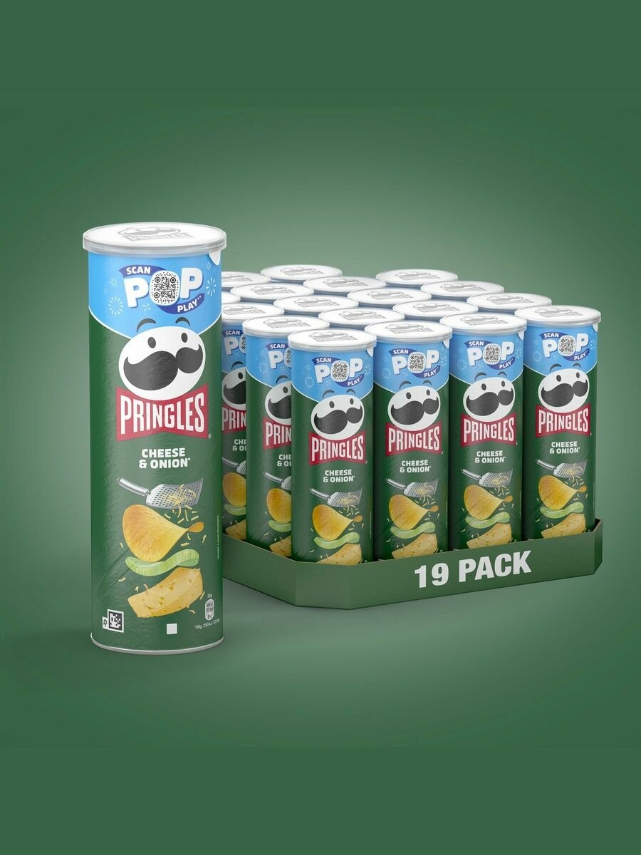 Картофельные чипсы Pringles, со вкусом Сыра и лука, 165 гр, 19 шт