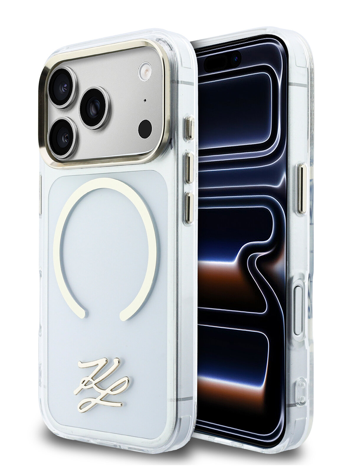 Чехол Karl Lagerfeld на iPhone 17 Pro Max, с магнитами MagSafe, с принтом IML Initials, прозрачный