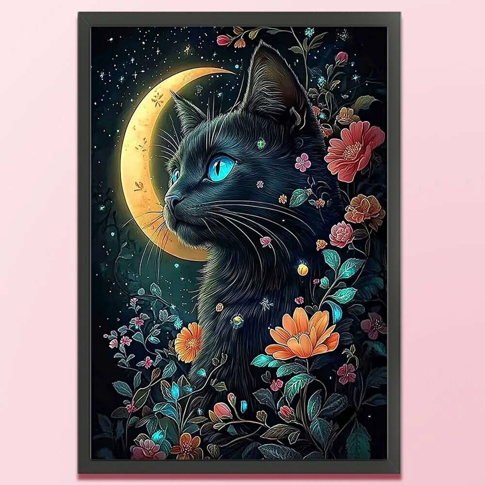 Набор для вышивания крестом "Черный кот" 28x38 см, 11CT с напечатанным рисунком, хлопковая канва и нити