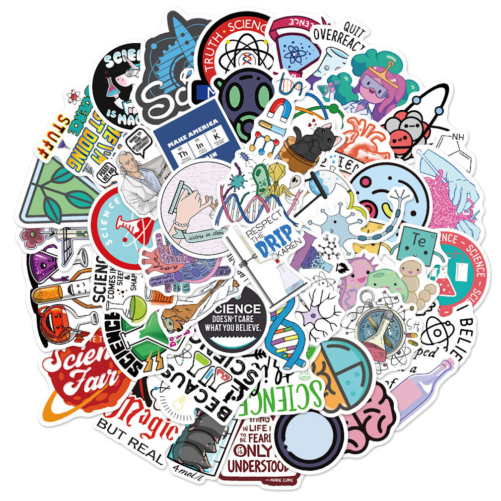 50 шт./упаковка. Лабораторные принадлежности. Аниме-наклейки. Декоративные мультяшные наклейки для мобильных телефонов, кружек, игрушек, ноутбуков. Наклейки-бомберы.