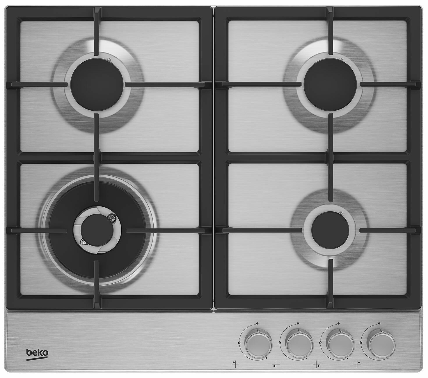 Варочная панель газовая Beko BHGM6422K5WX нержавеющая сталь, Газ-контроль, чугун, WOK