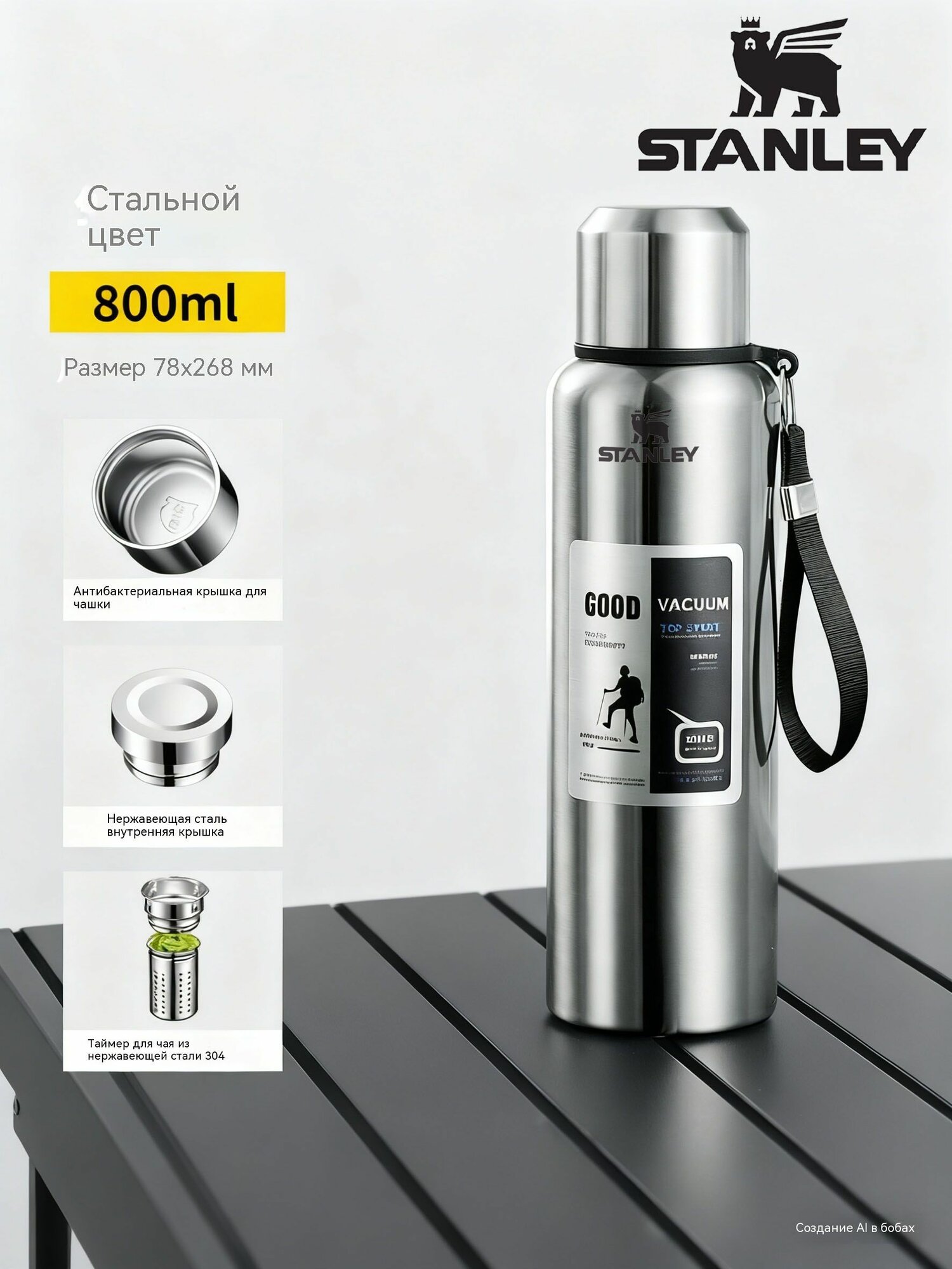 STANLEY Термос Непроливайка, Крышка-чашка, 0.8 л