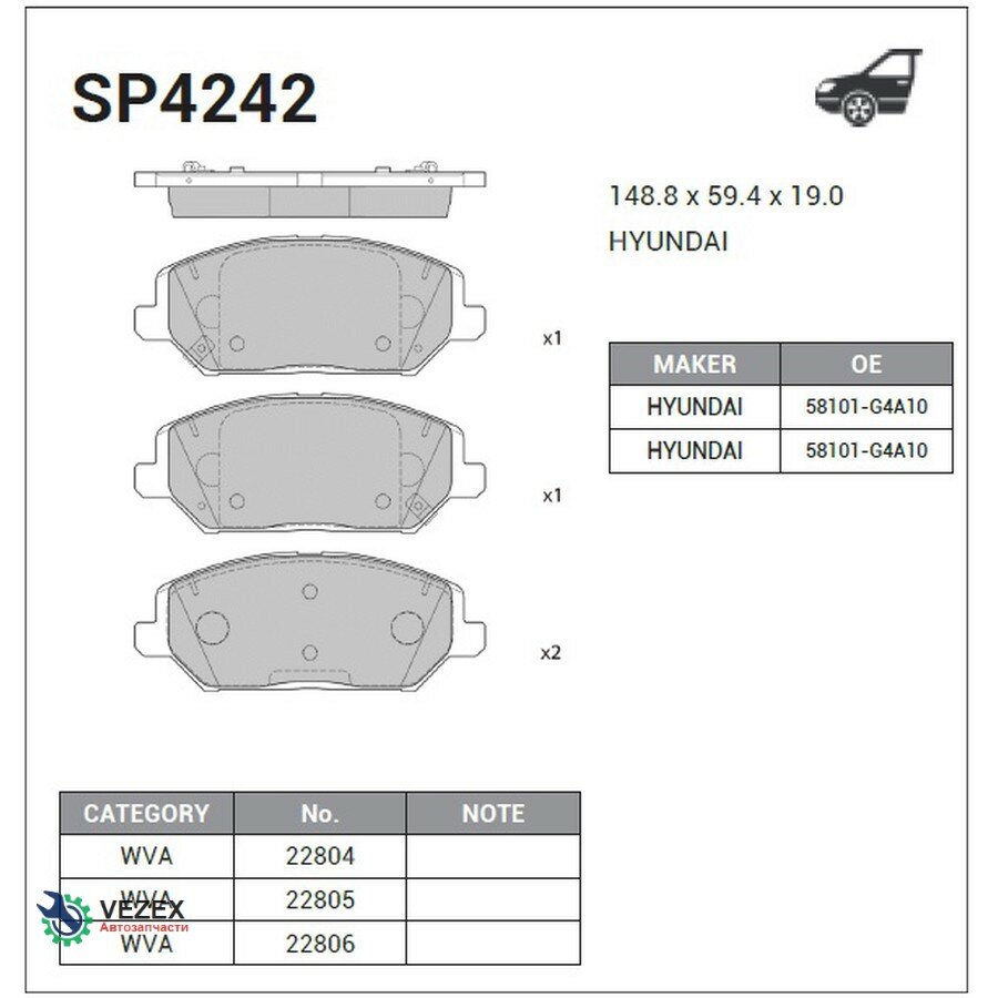 SANGSIN BRAKE SP4242 Колодки тормозные дисковые, передние