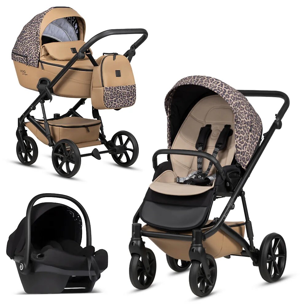 Детская коляска 3в1 Tutis Viva 6+, Elo Lux Edu Sky, цвет Savanna Brown / Wild Elegance (Леопардовый / Карамельный)