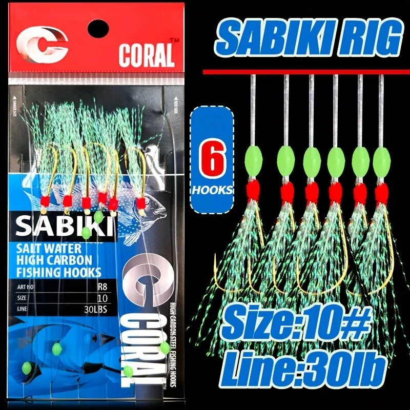 Sabiki Rig, 6 Hooks, Size 10#, Line 30lb