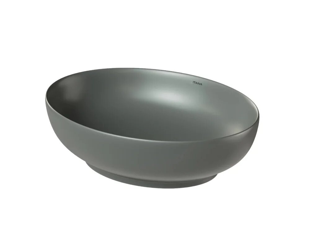 Накладная раковина Itana Aura 52 накладная, без отверстия под смеситель, фарфоровая, овальная, раковина для ванной, серая, матовая