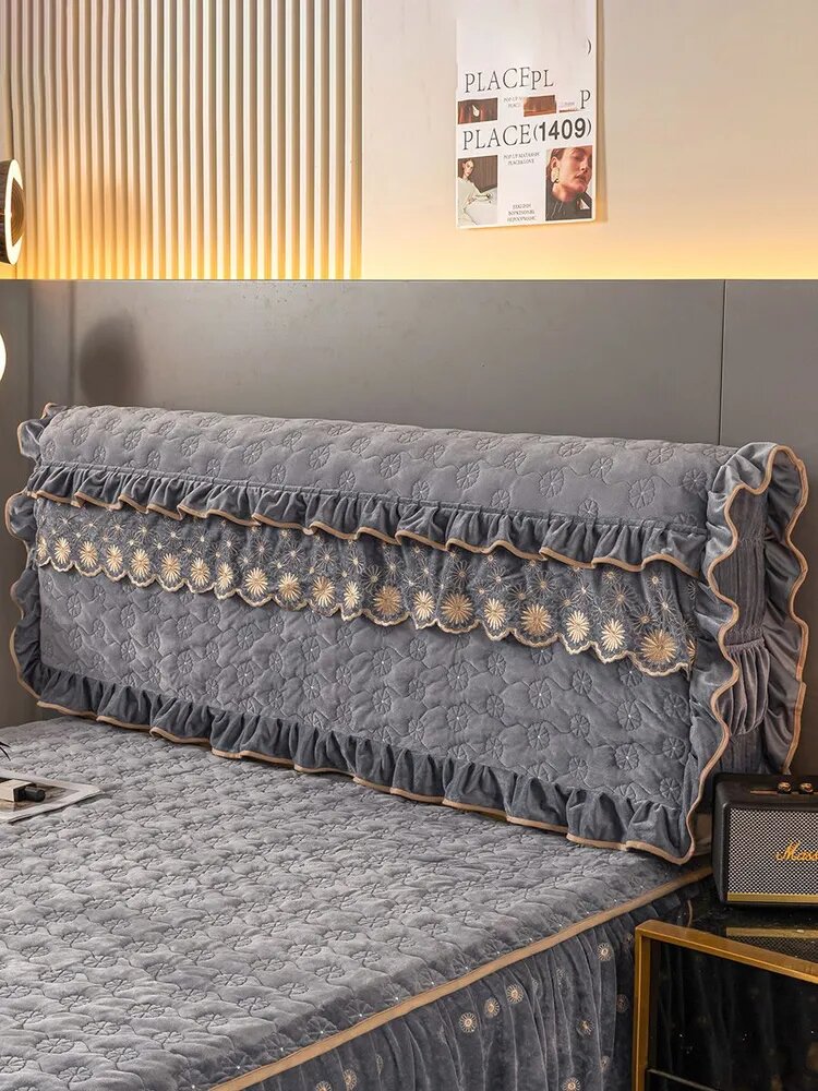 AiWinsure Чехол на изголовье кровати 160 см x 60 см бархатный серый