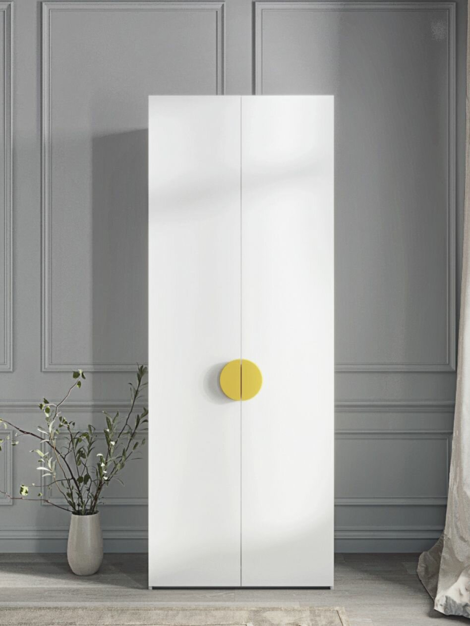 Casa Mia 80x50x230 см. шкаф в детскую комнату распашной с ящиками и полками, 2-дверный, белый, ручка круглая МДФ