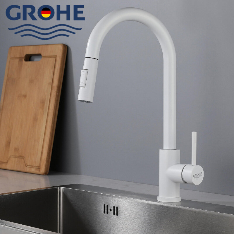 Смеситель для кухни GROHE выдвижной кухонный, кран для кухонной мойки многофункциональный