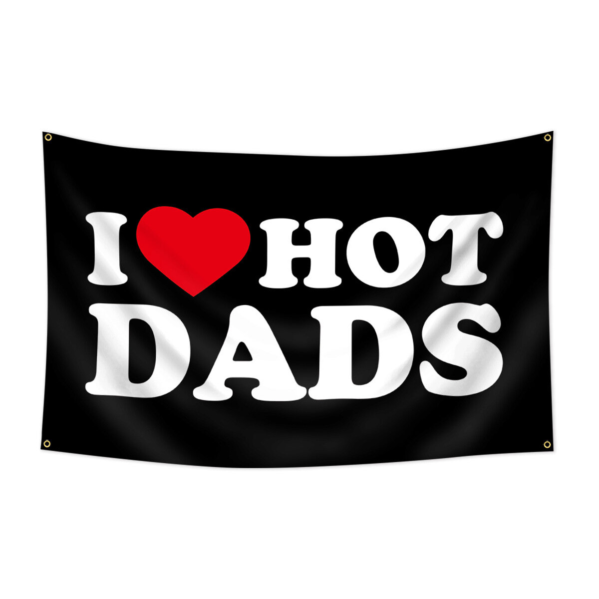 Флаг «Я люблю горячих пап» — 90x150 см — черный полиэстер с крупным белым текстом и красным сердцем — идеально подходит для украшения на День отца, вечеринку или другое мероприятие — легкий и прочный