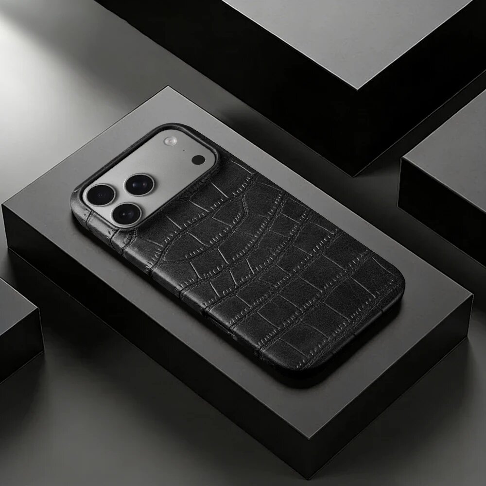 Премиальный чехол из крокодиловой кожи для iPhone 17 Pro Max, 16, айфон 14 про, Черный, Black 3001