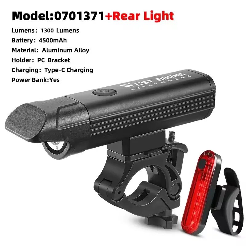 WEST BIKING Фонарь для велосипеда IPX6 1300LM and Taillight
