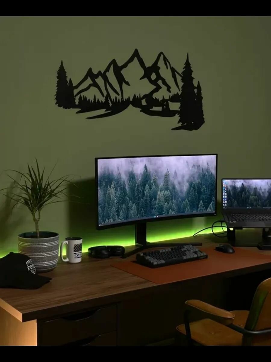 Панно 100х50 см "Пейзаж Горы" декоративное настенное чёрное, декор на стену, картина