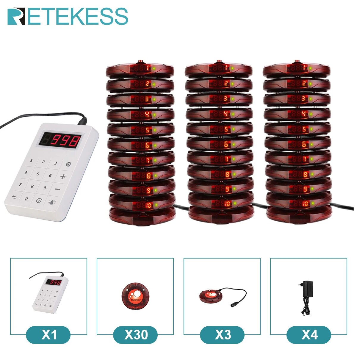 RETEKESS TD158, 30 красных пейджеров, комплект