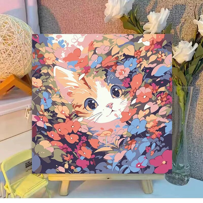 Картина по номерам Ангел-кот 20x20 CM Животные Пейзаж Подарок