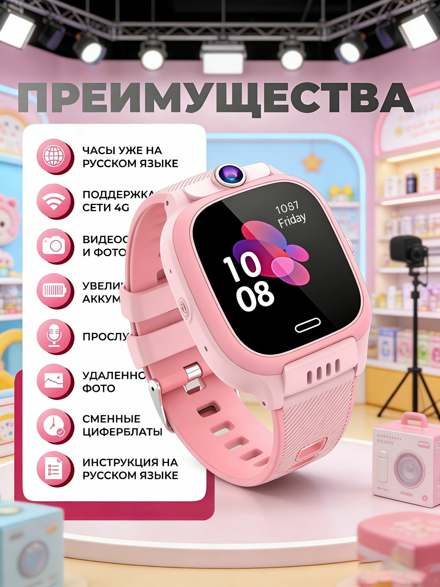 Смарт часы детские, Smart Watch Y36, наручные для девочек с сим картой, для детей, 38 мм, Mackenzie
